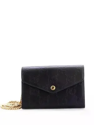 Gucci Envelope Wallet On Chain Guccissima Leather Shoulder Bag - Black