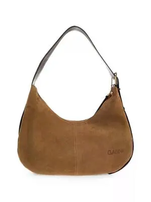 GANNI Logo-plaque Suede Shoulder Bag