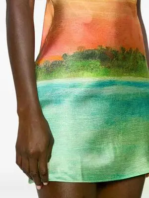 DONDE ESTEBAN Landscape-print Cowl-neck Mini Dress
