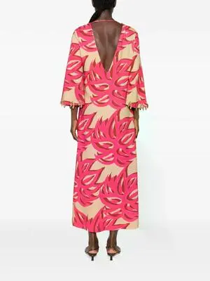 Themis Z Ismene Sabra Leaf-print V-neck Midi Dress