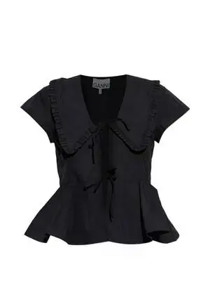 GANNI Ruffled-collar Peplum Top - Black