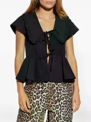 GANNI Ruffled-collar Peplum Top
