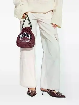 GANNI Logo-patch Drawstring Bucket Bag - Red