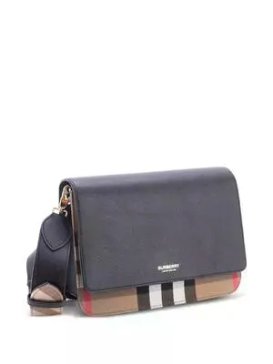 Burberry Mackford Leather And House Check Canvas Small Shoulder Bag
