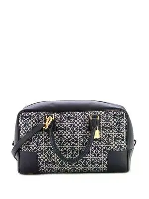 Loewe Loewe Amazona 28 Satchel In Leather And Jacquard Canvas Blue