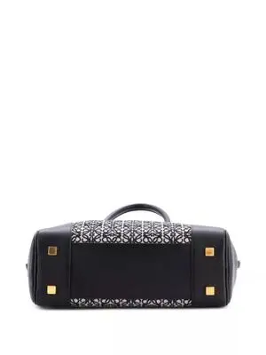 Loewe Amazona 28 Satchel In Leather And Jacquard Canvas - Blue