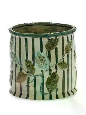 SERAX 11 Leaf-appliqué Striped Flower Pot