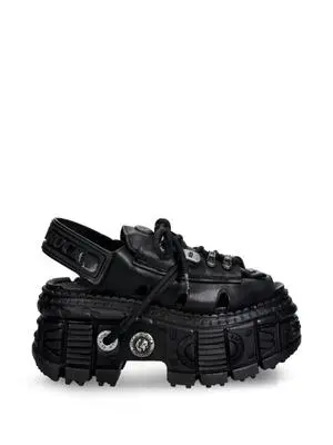 NEW ROCK Lace-up Platform Sandals With Slingback Strap - Black