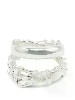 Hermès Sterling Buckle Detail Twisted Ring - Silver
