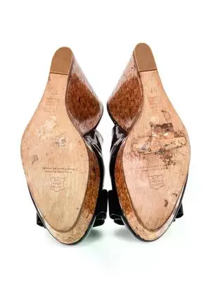 Carolina Herrera Patent Leather Bow Wedge Slingbacks
