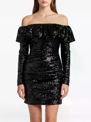 Attico Sequinned Ruched Mini Dress - Black