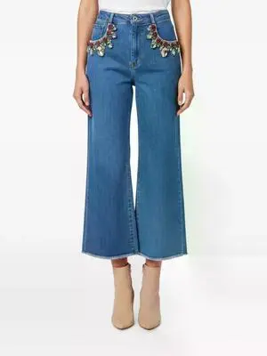 Dolce & Gabbana Crystal-embellished Wide-leg Cropped Jeans - Blue