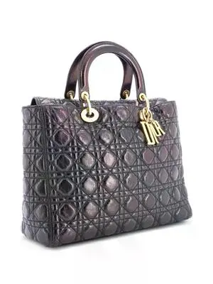 Dior Lady Cannage Crinkled Patent Large Satchel - Black