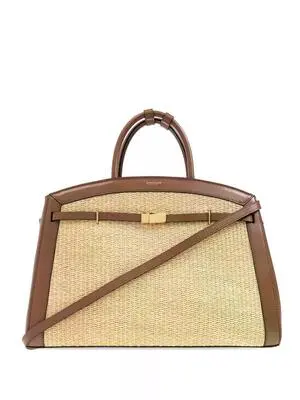 DEMELLIER Hudson Raffia Leather Tote Bag