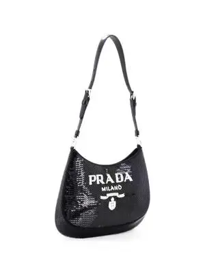 Prada Cleo Sequined Shoulder Bag - Black