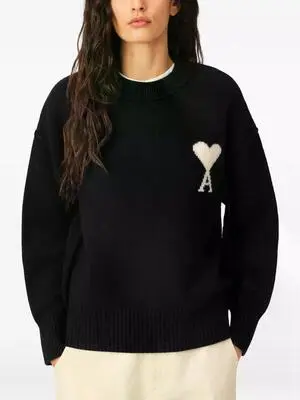 AMI Paris Crewneck Wool Sweater With De Coeur