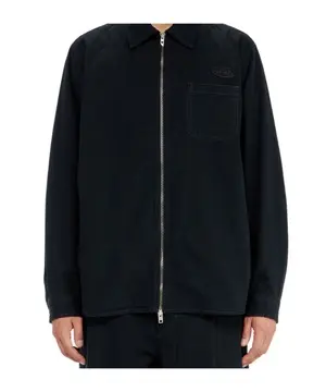 DIESEL® Oval D Logo Zip-up Shirt - Black