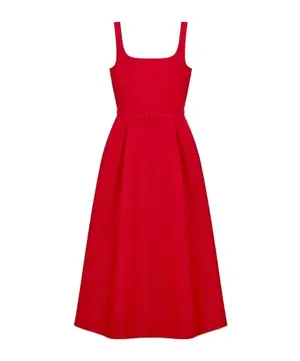 Dior Sleeveless Belted Midi Dress With Pleated Details - Red