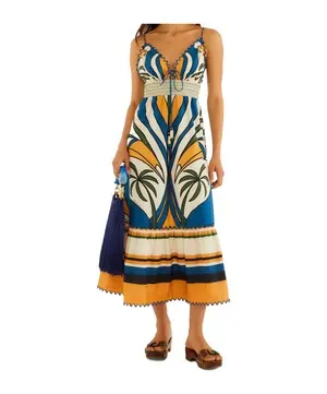 Farm Rio Tropical Graphic Wavy Detail Maxi Dress - Multicolor