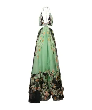 Roberto Cavalli Printed Halter-neck Maxi Dress With Cut-out Detailing - Green