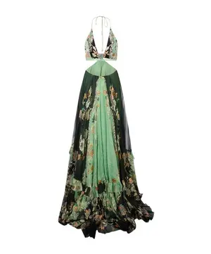 Roberto Cavalli Printed Halter-neck Maxi Dress With Cut-out Detailing