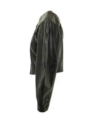 ROTATE BY BIRGER CHRISTENSEN Cropped Fitted Leather Jacket With Puff Sleeves - Black
