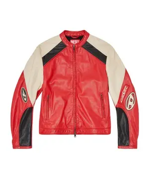 DIESEL® Biker Leather Jacket - Beige/red