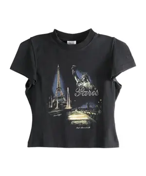Vetements Paris Tourist Front Sleeve Baby Crew Neck T-shirt - Black