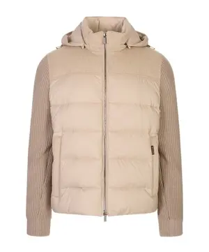 MOORER Panelled Hooded Jacket - Stone