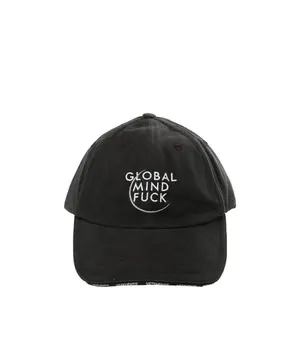 Vetements Global Mf Embroidered Text Sticker Cap - Black