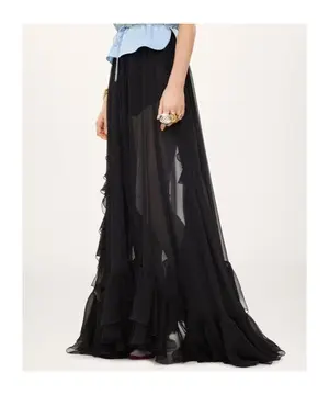 Chloé Ruffled Long Skirt In Silk Mousseline