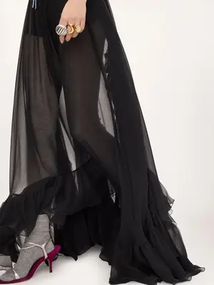 Chloé Ruffled Long Skirt In Silk Mousseline