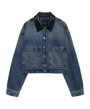 ANINE BING Contrast Collar Denim Jacket - Washedblue