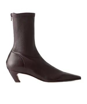 Khaite Solid Color Leather Ankle Boots