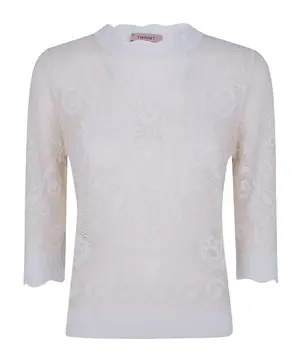 TWINSET Jacquard Lace Knit Jumper - White