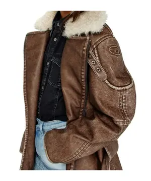 DIESEL® Double-breasted Aviator-biker Coat With Removable Fur Collar