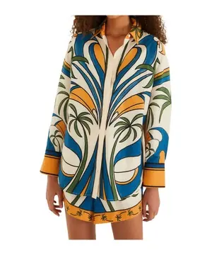 Farm Rio Tropical Graphic Collared Buttoned Shirt - Multicolor