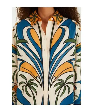 Farm Rio Tropical Graphic Collared Buttoned Shirt