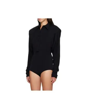 MUGLER Batsleeve Polo Bodysuit - Black