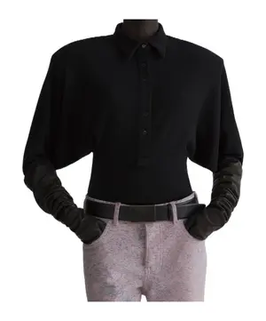 MUGLER Batsleeve Polo Bodysuit - Black