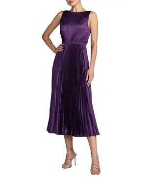 Mac Duggal Sleeveless High Neck Pleated Midi Dress - Purple