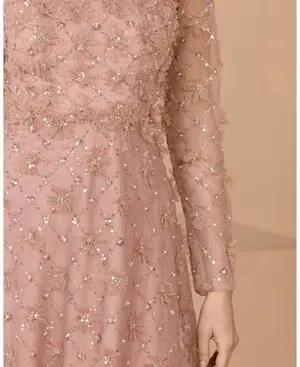 Mac Duggal High Neck Long Sleeve Embellished A-line Gown