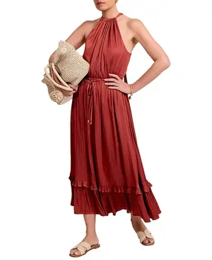 Mint Velvet Ruffle Halter Neck Maxi Dress - Brown