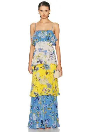 Hemant & Nandita Tiered Maxi Dress In Blue - Multi