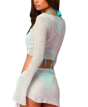 EDIKTED Island Barbie Glitter Knit Tie Front Top