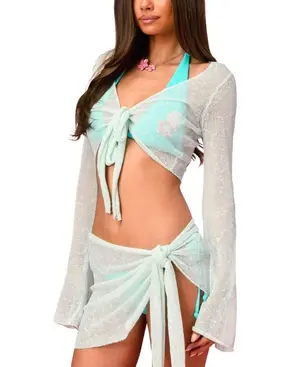 EDIKTED Island Barbie Glitter Knit Tie Front Top