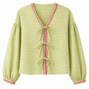 MIND TRAVELER Marta Gingham Blouse - Green
