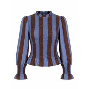 MIND TRAVELER Chia Brown And Navy Striped Blouse - Blue/brown
