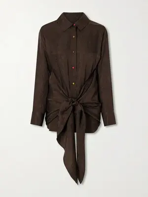 Ossou Arroyo Knotted Crinkled-satin Shirt