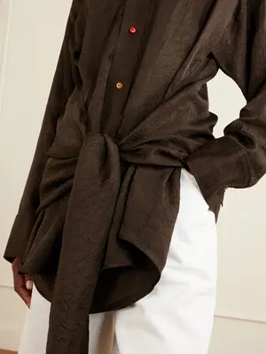 Ossou Arroyo Knotted Crinkled-satin Shirt